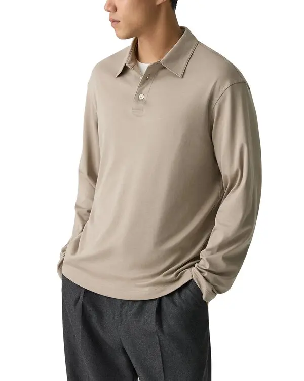 Theory Relaxed Long Sleeve City Interlock Polo Shirt - Feather