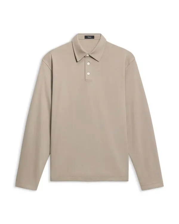 Theory Relaxed Long Sleeve City Interlock Polo Shirt - Feather