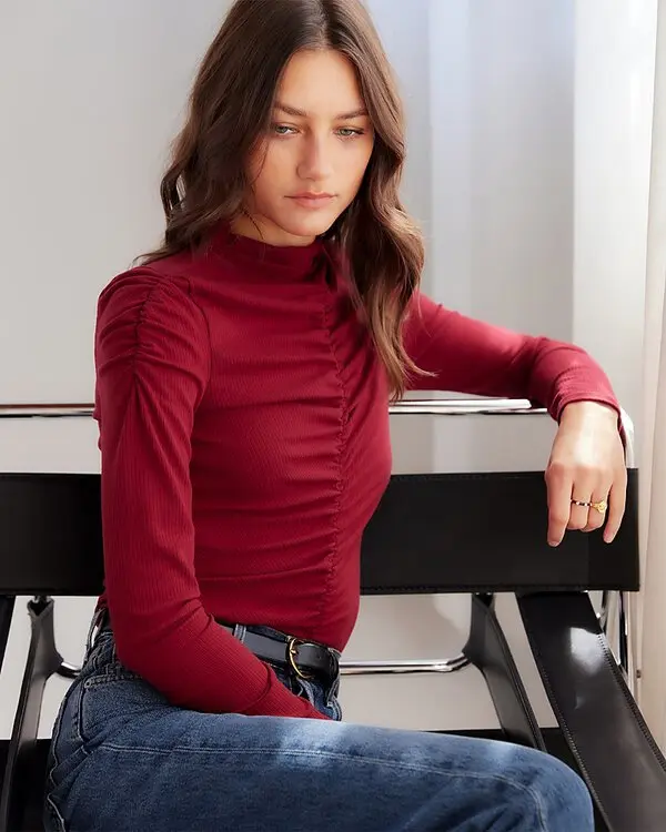Fifteen Twenty Ruched Long Sleeve Top - Brick