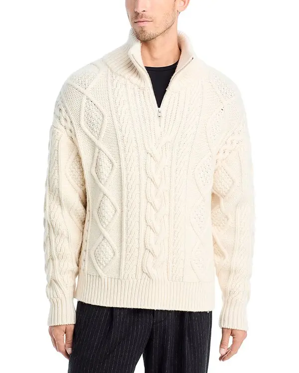 FRAME Wool And Cashmere Chunky Cable Knit Half Zip Sweater - Cream