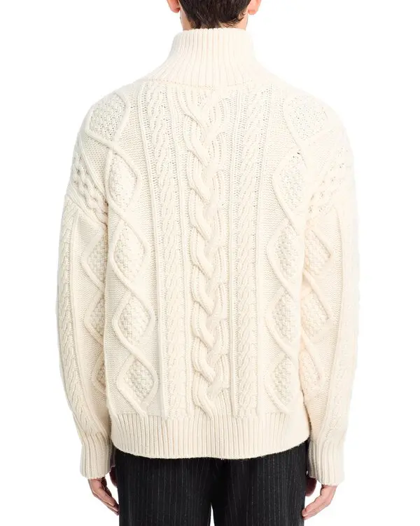 FRAME Wool And Cashmere Chunky Cable Knit Half Zip Sweater - Cream