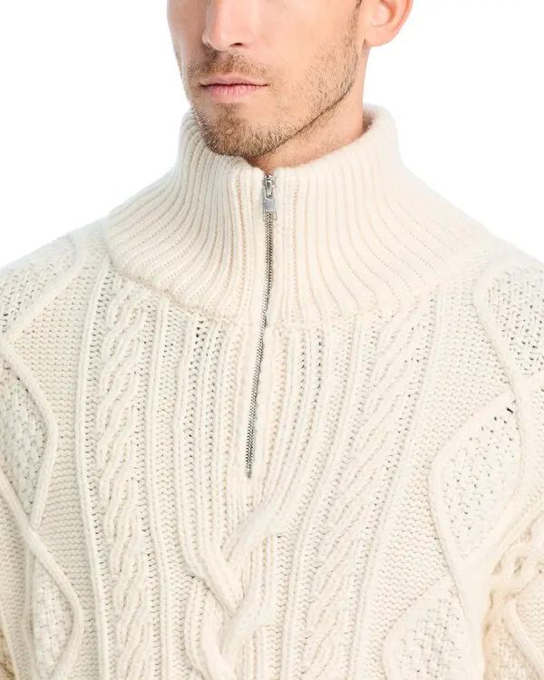 FRAME Wool And Cashmere Chunky Cable Knit Half Zip Sweater - Cream