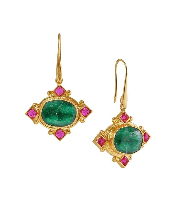 OTTOMAN HANDS Raina Emerald And Pink Crystal Drop Earrings - Gold