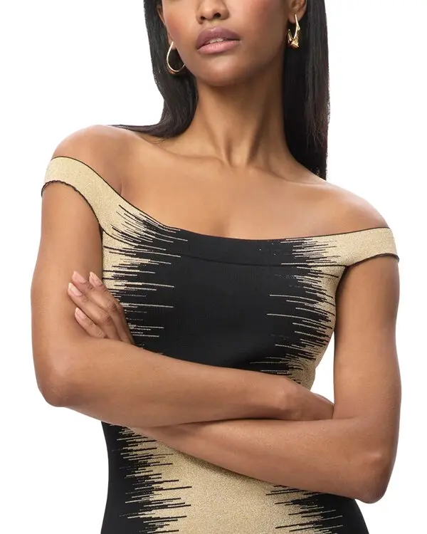 slim fit dress slacks Herve Leger Black Gold Beaded Bandage Midi Dress main image 1