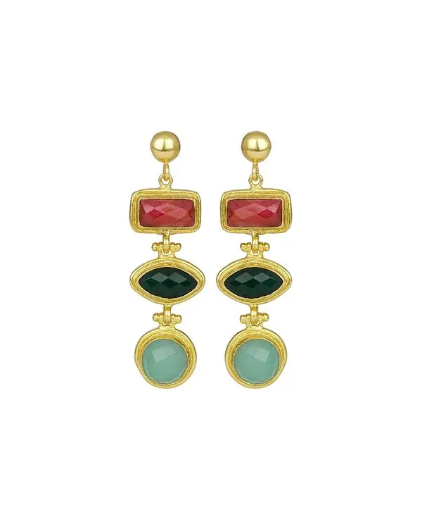 OTTOMAN HANDS Innana Ruby, Emerald, And Aqua Chalcedony Drop Earrings - Gold