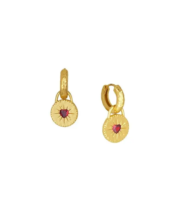 OTTOMAN HANDS Garnet Heart Huggie Earrings - Gold