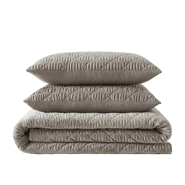 Vera Wang Solid Crushed Velvet 3 Piece Quilt Set, Full/queen - Medium Brown