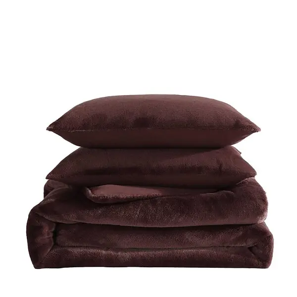 Vera Wang Vera Want Signature Solid Faux Fur 3 Piece Comforter Set, King - Dark Red