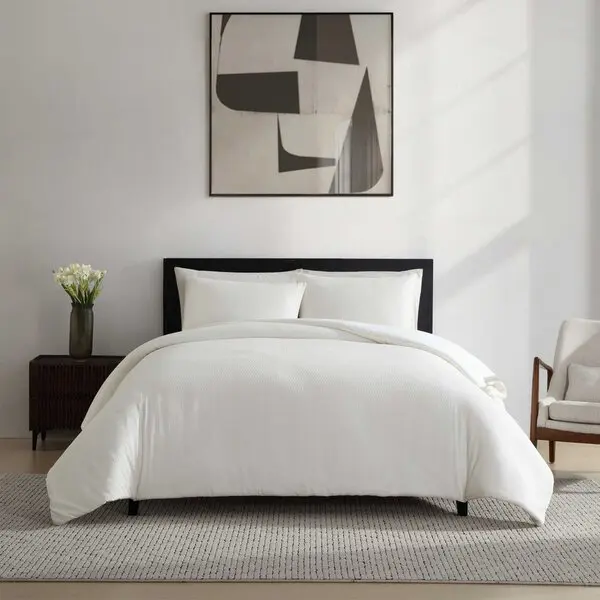 Vera Wang Threaded Basketweave Cotton 3 Piece Comforter Set, Queen