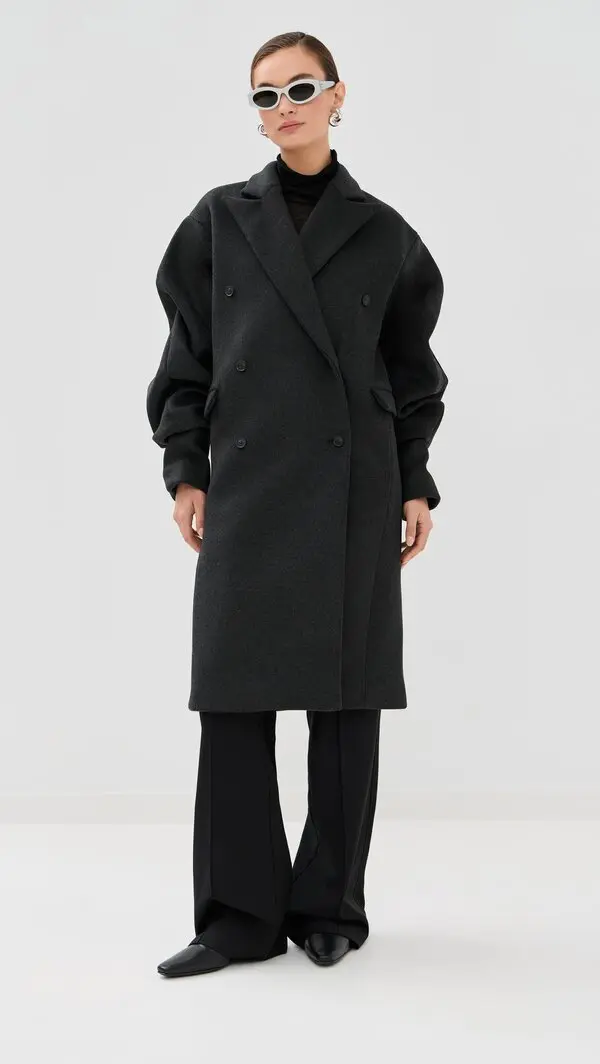 Bite Studios Pleated Sleeve Wool Coat