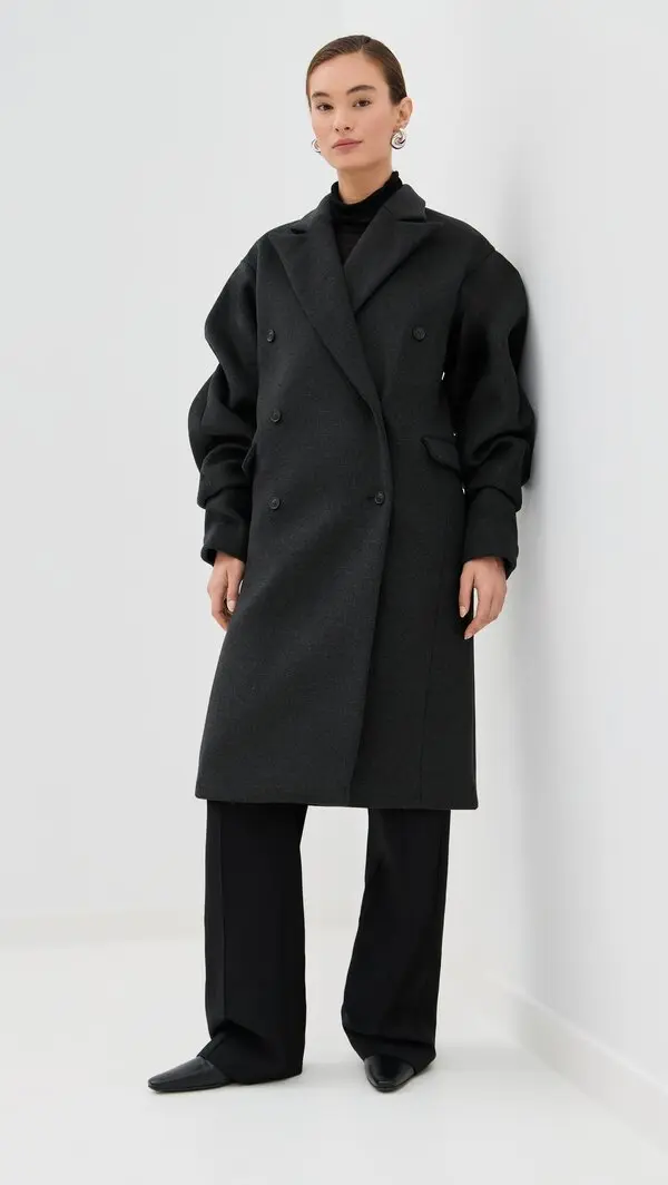 Bite Studios Pleated Sleeve Wool Coat