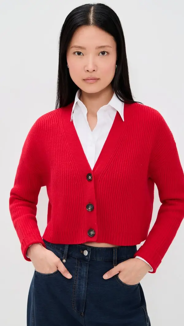 LE BOP Florence Wool Cardigan - Crimson