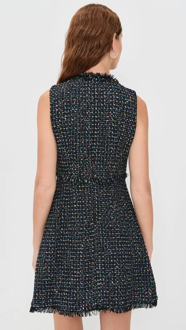 Shoshanna Alicia Tweed Mini Dress With Velvet Bow And Sequins