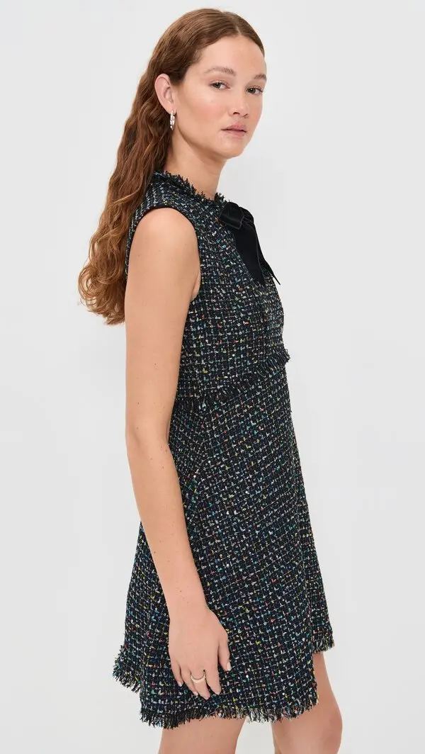 Shoshanna Alicia Tweed Mini Dress With Velvet Bow And Sequins