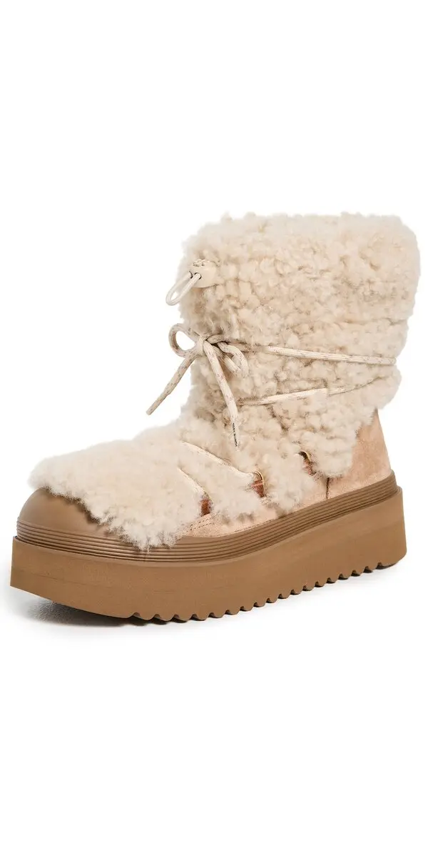 Tory Burch Mellow Shearling Lace Up Boots