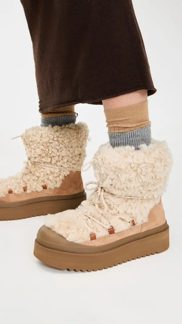Tory Burch Mellow Shearling Lace Up Boots
