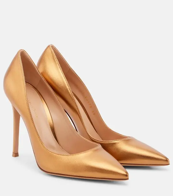 GIANVITO ROSSI 105 Metallic Leather Pumps - Gold