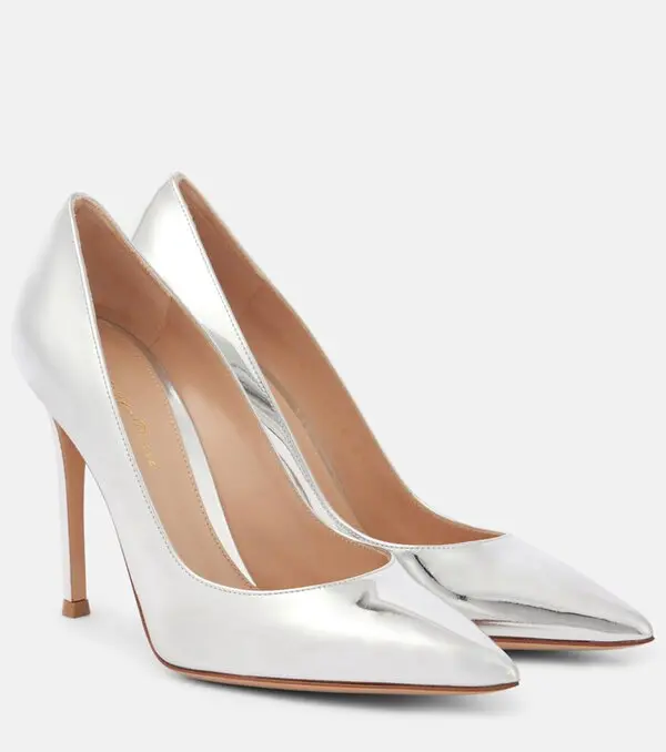 GIANVITO ROSSI 105 Metallic Leather Pumps - Silver