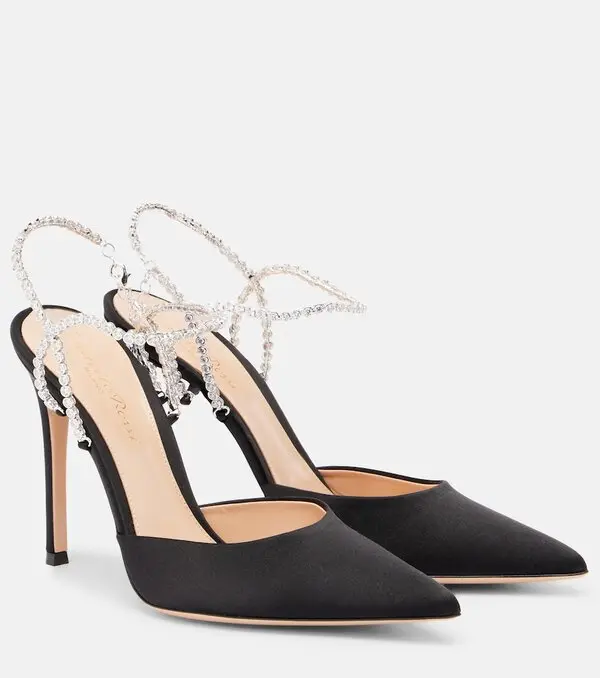 GIANVITO ROSSI Crystal-embellished Satin Pumps - Black