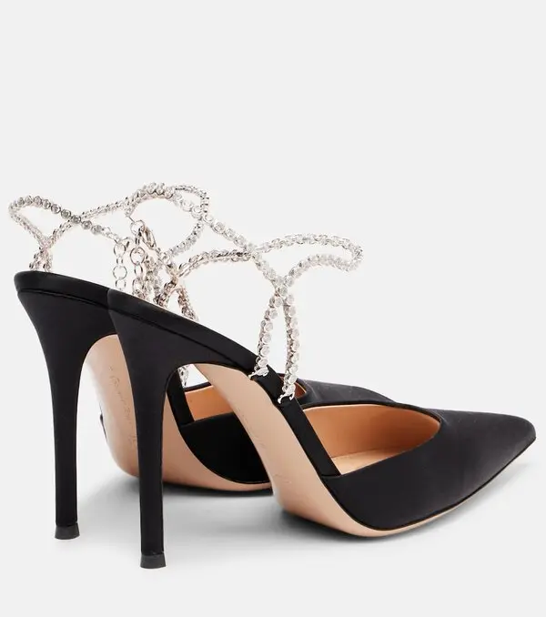 GIANVITO ROSSI Crystal-embellished Satin Pumps - Black