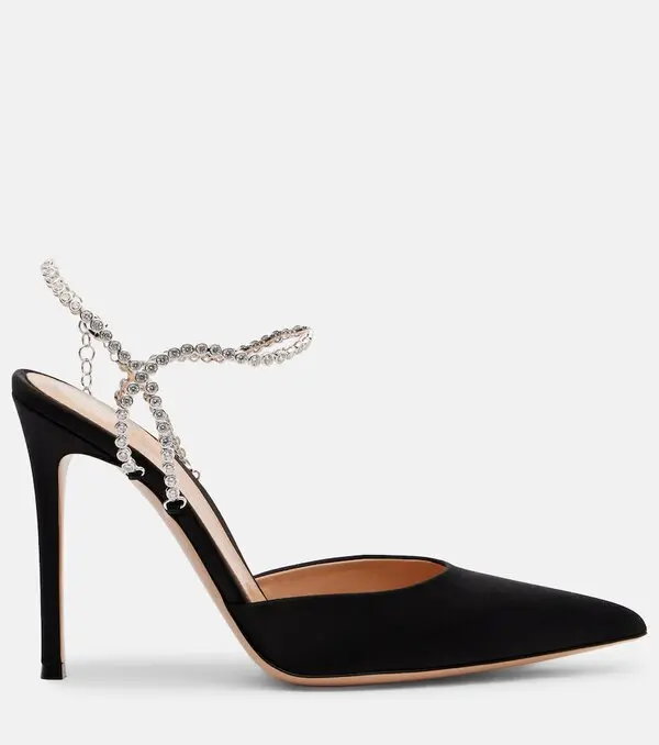 GIANVITO ROSSI Crystal-embellished Satin Pumps - Black