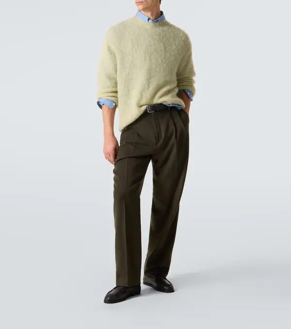 Auralee Mohair And Wool Crewneck Sweater - Green