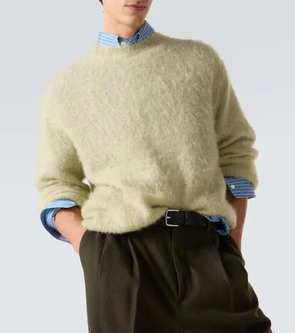 Auralee Mohair And Wool Crewneck Sweater - Green