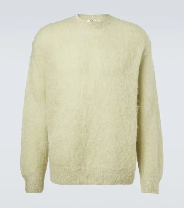 Auralee Mohair And Wool Crewneck Sweater - Green