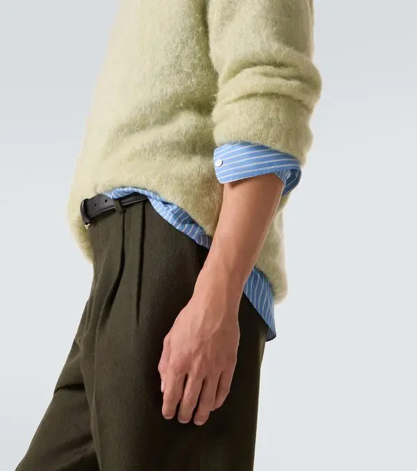 Auralee Mohair And Wool Crewneck Sweater - Green