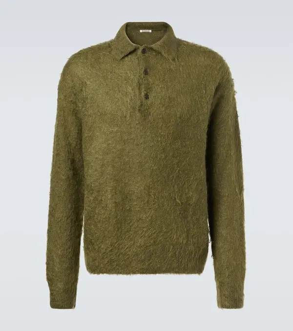 Auralee Mohair And Wool Polo Sweater - Green
