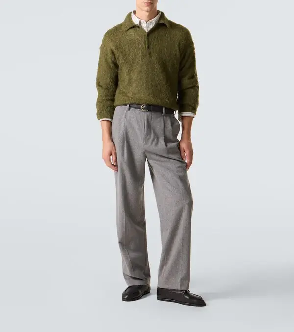 Auralee Mohair And Wool Polo Sweater - Green