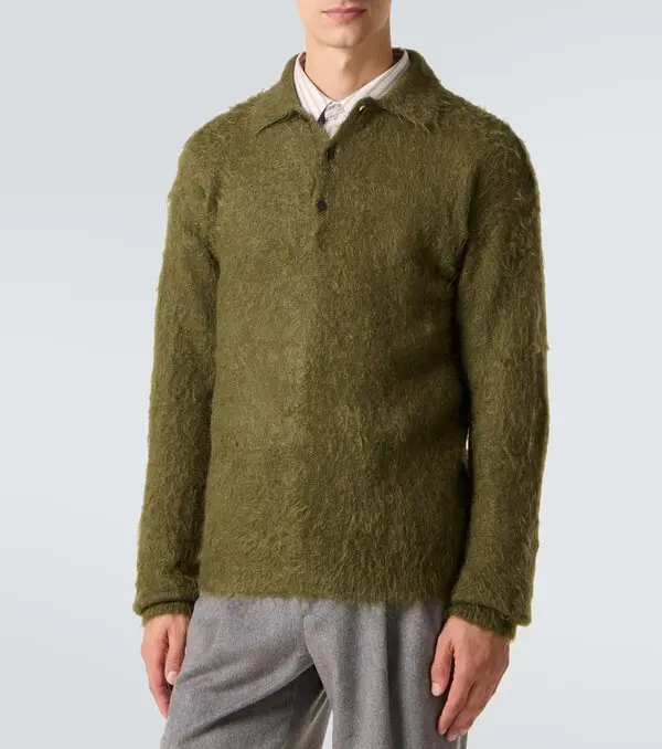 Auralee Mohair And Wool Polo Sweater - Green