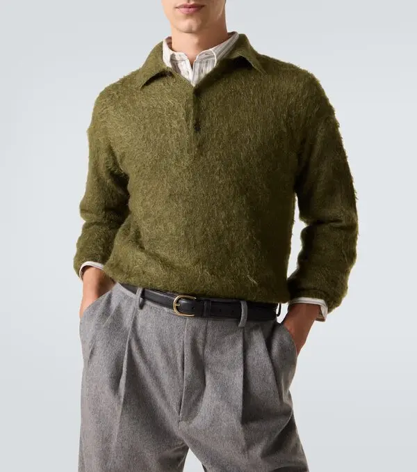 Auralee Mohair And Wool Polo Sweater - Green