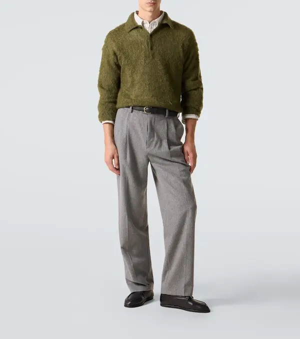 Auralee Mohair And Wool Polo Sweater - Green