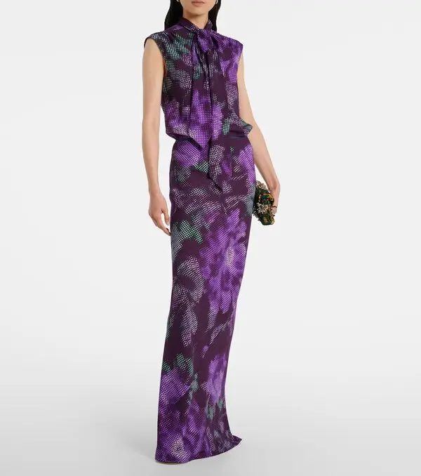 Dries Van Noten Floral Tie-neck Top