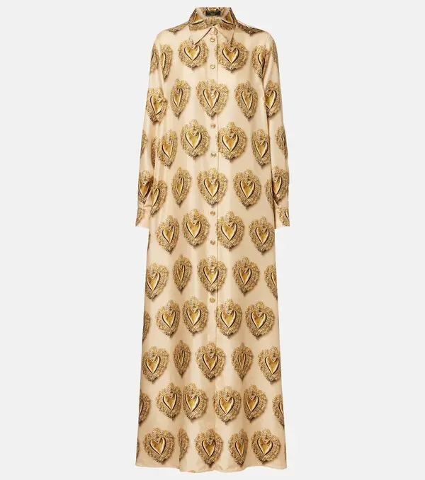 Dolce & Gabbana Printed Silk Shirt Dress - Yellow