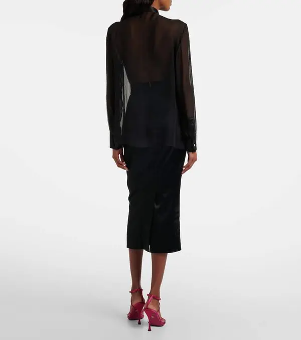 Dolce & Gabbana Floral-appliqué Sheer Silk Blouse - Black