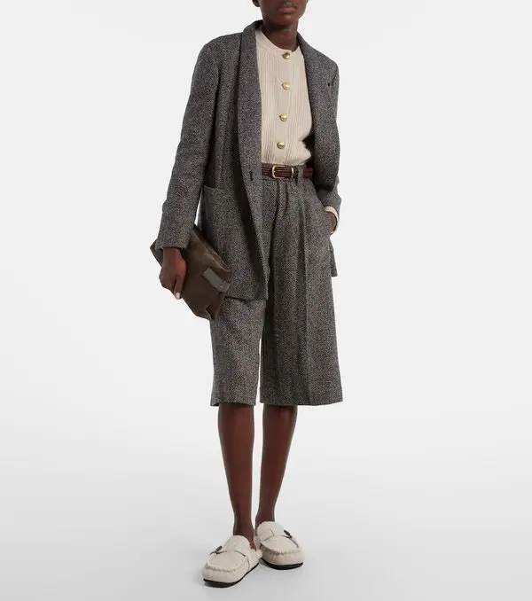 Brunello Cucinelli Monili Shearling-lined Suede Mules - Grey