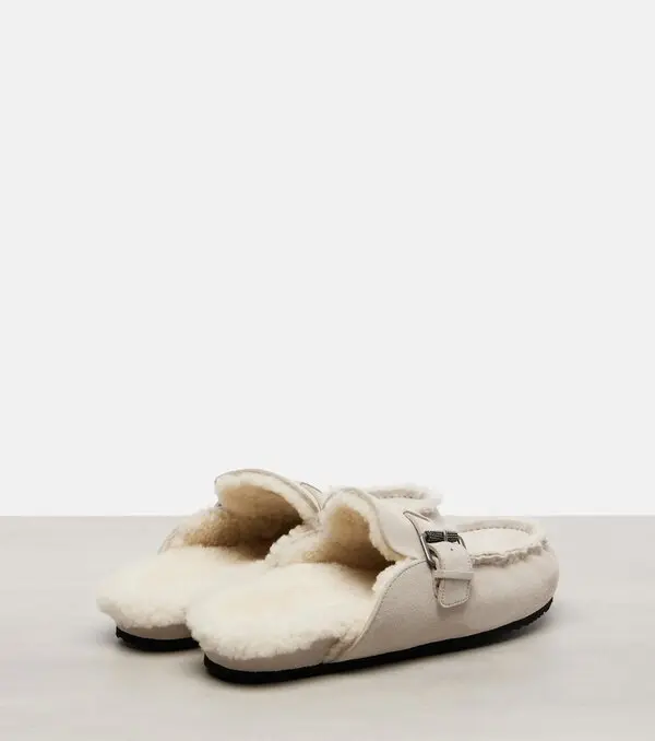 Brunello Cucinelli Monili Shearling-lined Mules - Grey