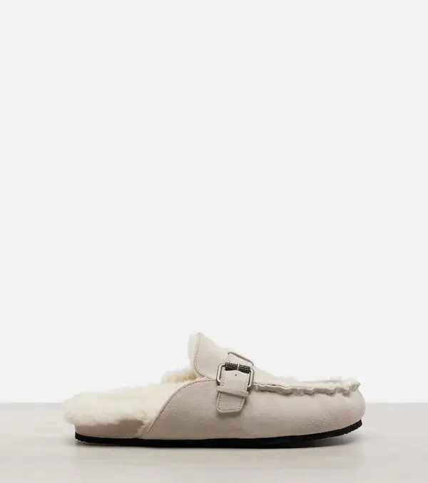 Brunello Cucinelli Monili Shearling-lined Mules - Grey