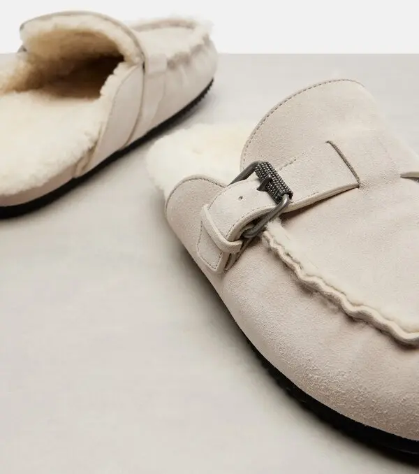 Brunello Cucinelli Monili Shearling-lined Mules - Grey