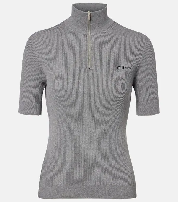 Miu Miu Cotton Half-zip Top - Grey