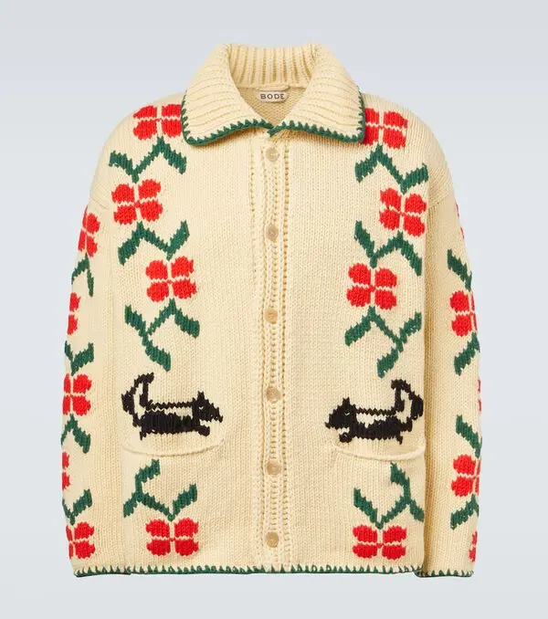 BODE Pirate Ship Virgin Wool Cardigan - Beige