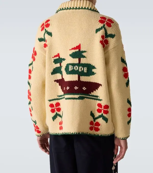 BODE Pirate Ship Virgin Wool Cardigan - Beige