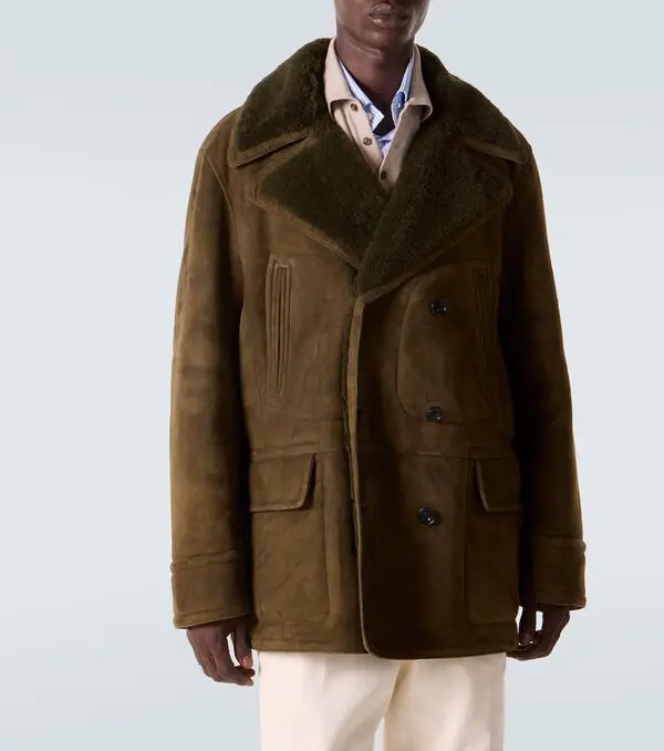 Ralph Lauren Purple Label Shearling-trimmed Double-breasted Suede Jacket