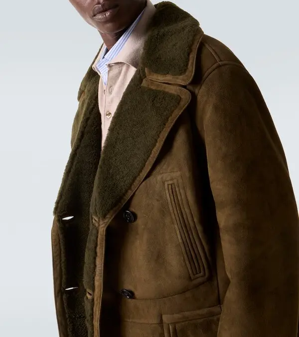 Ralph Lauren Purple Label Shearling-trimmed Double-breasted Suede Jacket