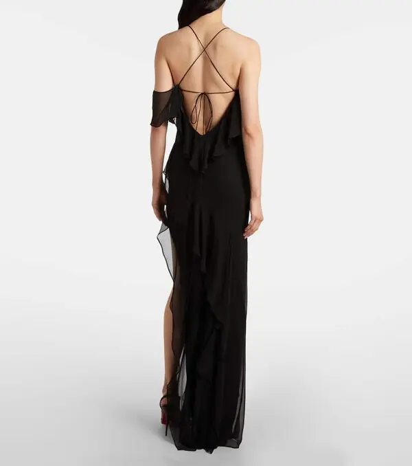 THE SEI Ruffled Silk Chiffon Maxi Dress
