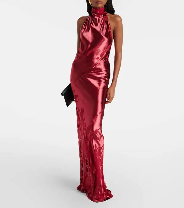 THE SEI Halterneck Open-back Velvet Gown
