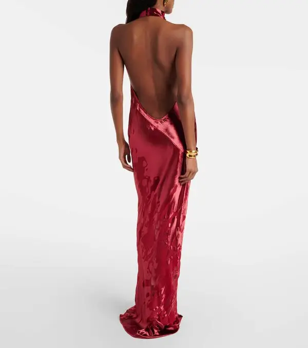 THE SEI Halterneck Open-back Velvet Gown