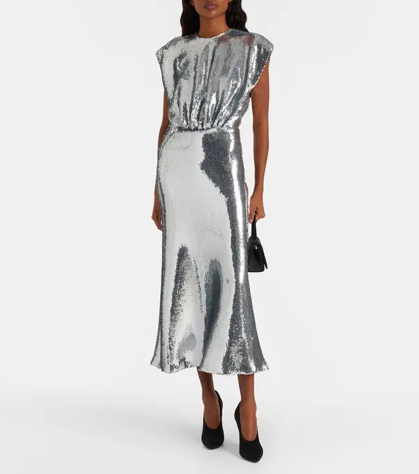 David Koma Gathered Sequined Midi Dress